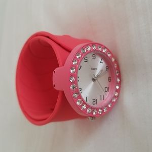 Accessories | New Coral Rubber Rhinestone Snap Cat Watch | Poshmark